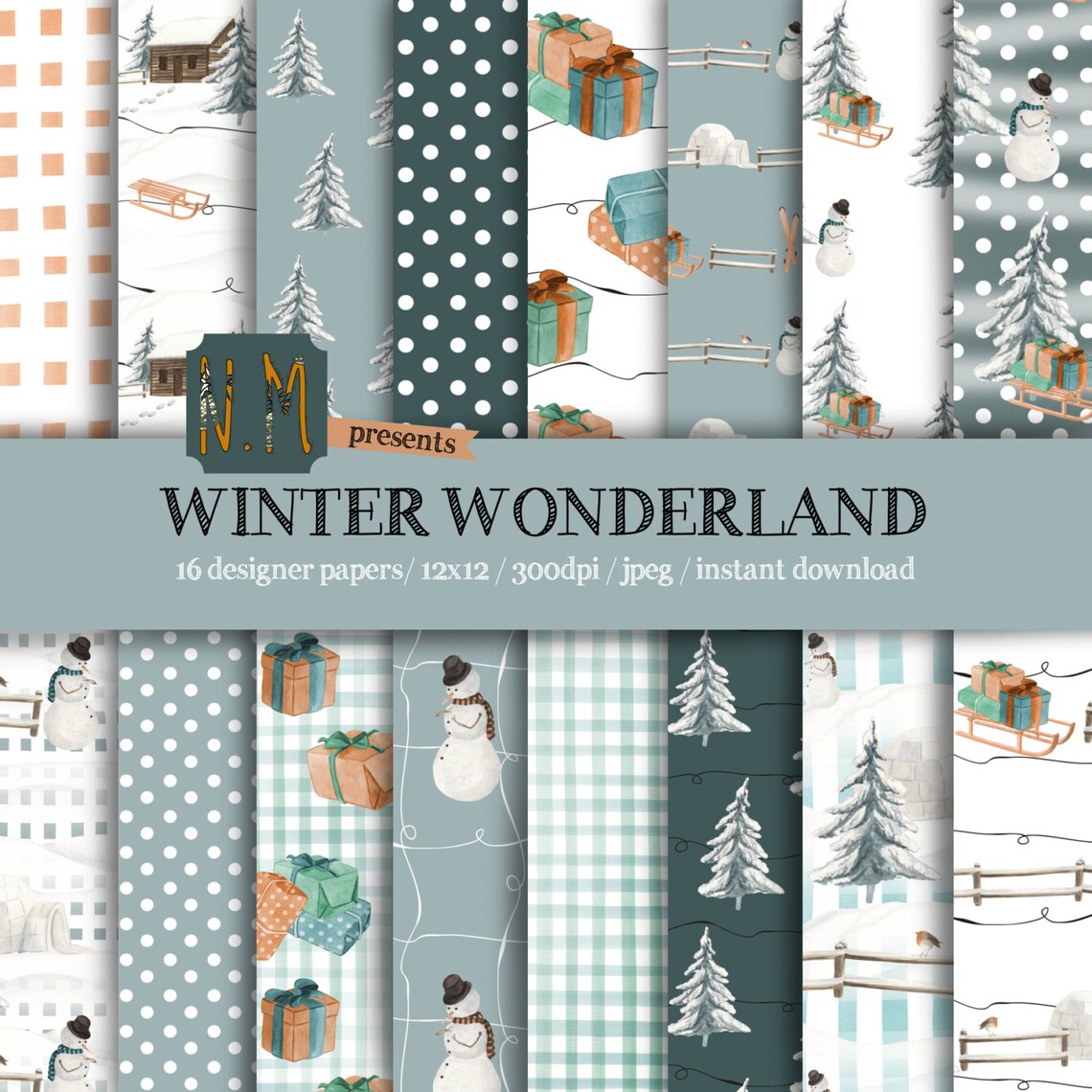 Winter Digital Paper Pack Winter Wonderland Digital Pattern - Etsy