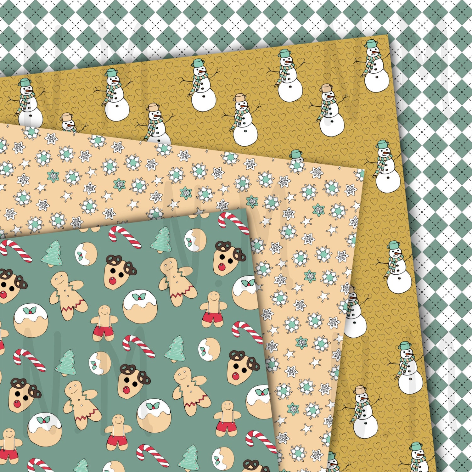 Christmas digital paper pack christmas digital pattern cute | Etsy