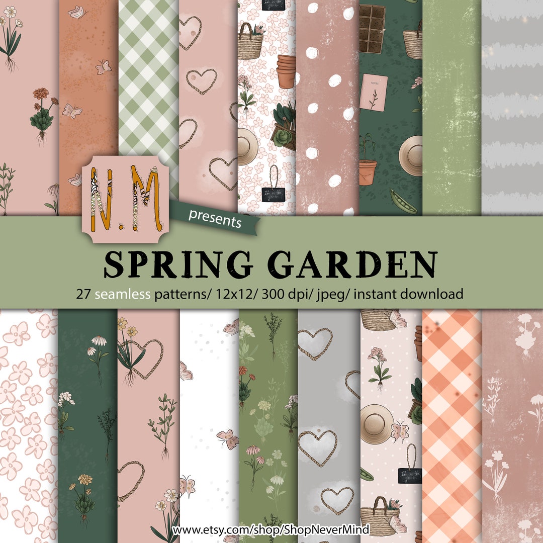 Spring Garden Digital Paper Pack Gardening Digital Pattern Commercial ...