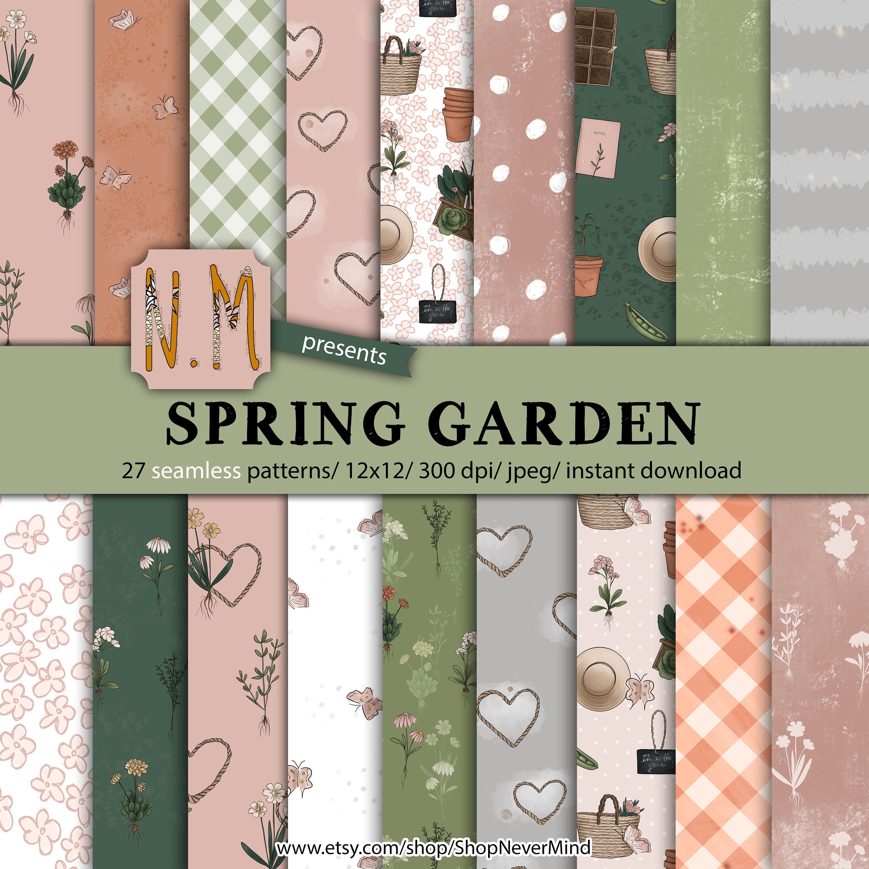 Spring Garden Digital Paper Pack Gardening Digital Pattern - Etsy
