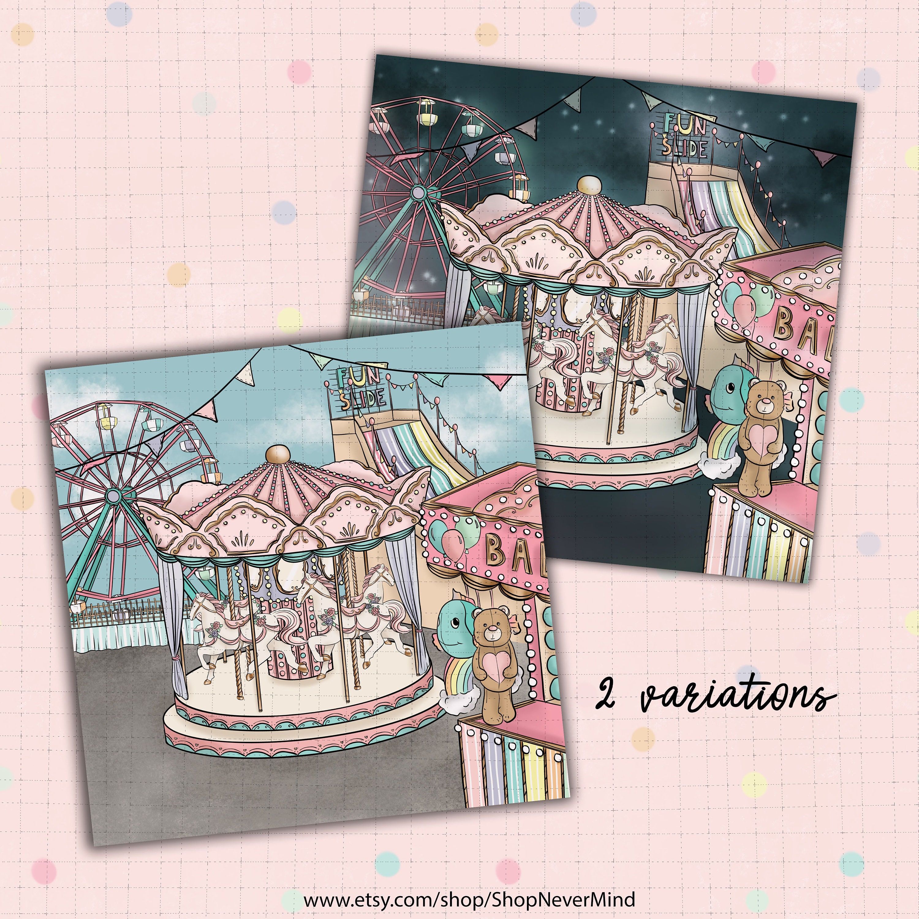 Carnival Illustration Pink Carnival Scene Fun Fair Background - Etsy