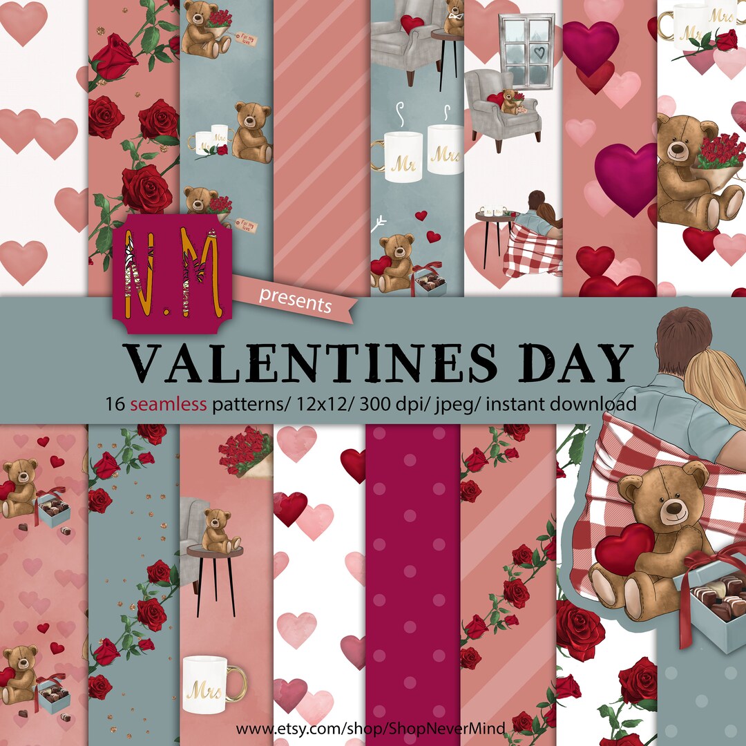 Valentines Day Digital Paper Anniversary Engagement Planner Stickers ...