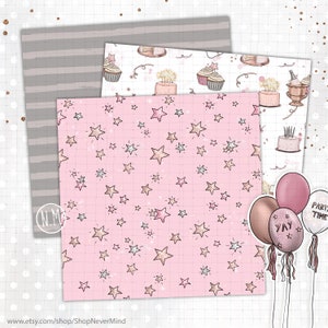 Birthday Digital Paper Pack Pink Birthday Party Digital Pattern ...