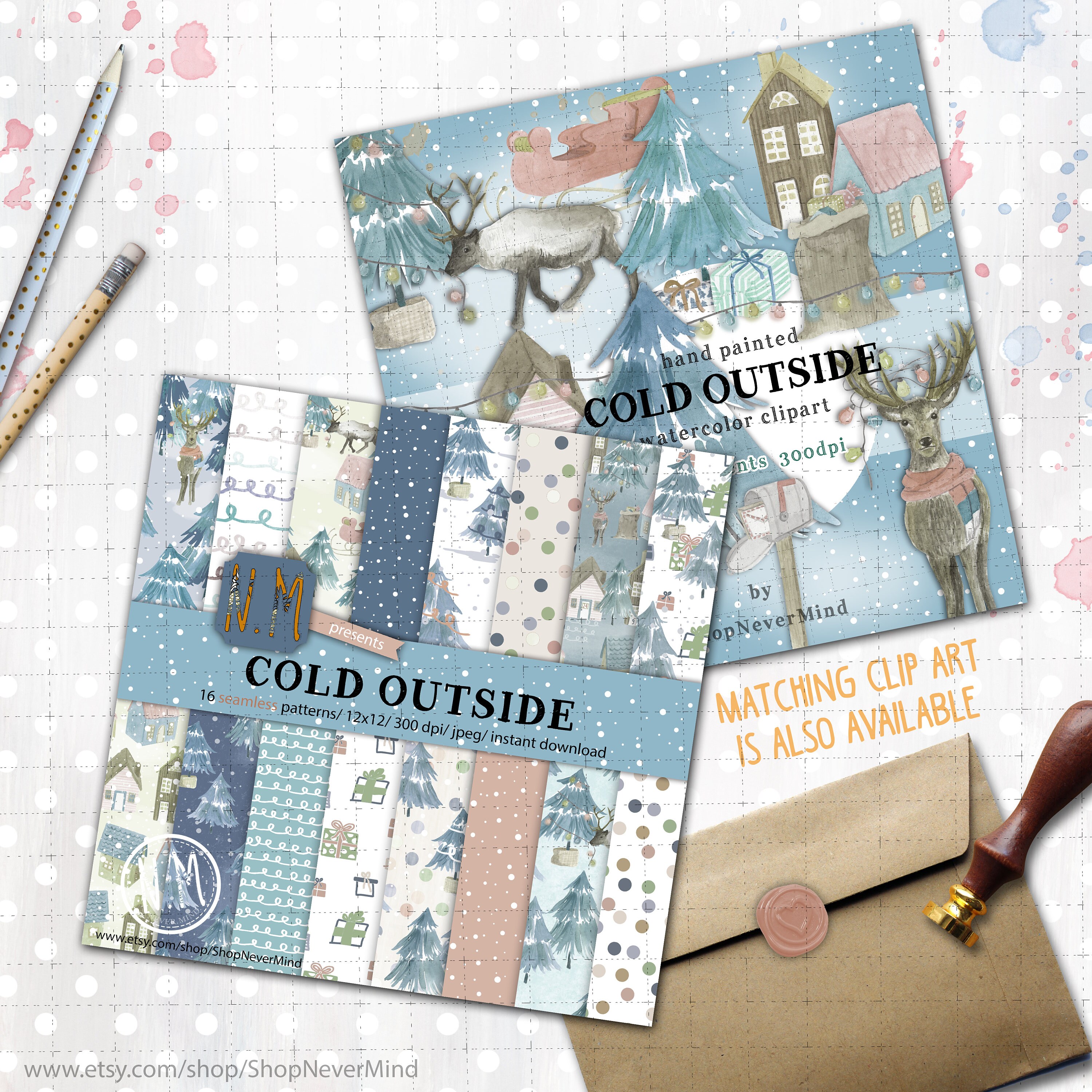 Christmas Paper Pack Commercial Use Winter Snow Digital Paper | Etsy