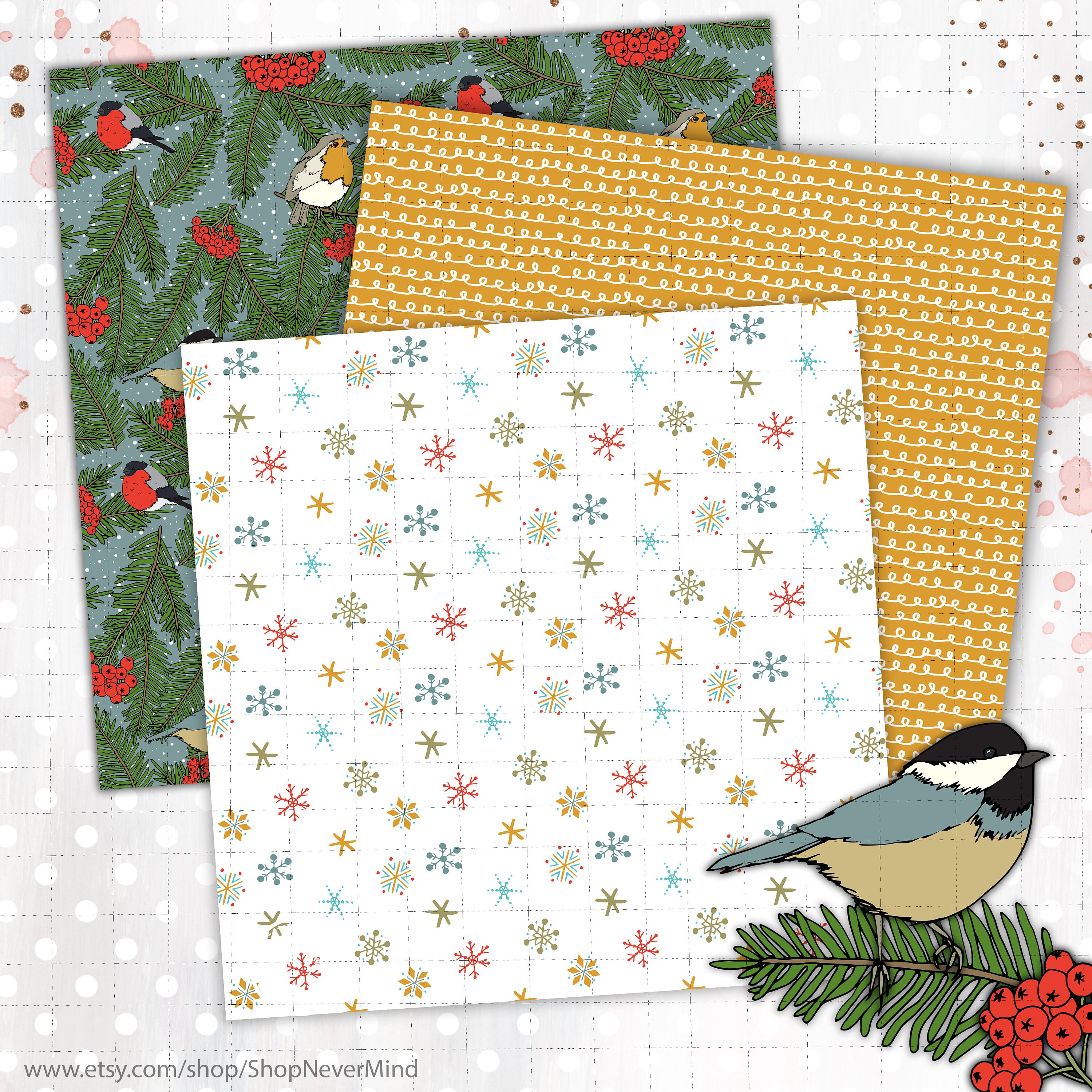 Winter Paper Pack Retro Christmas Digital Paper Pattern - Etsy