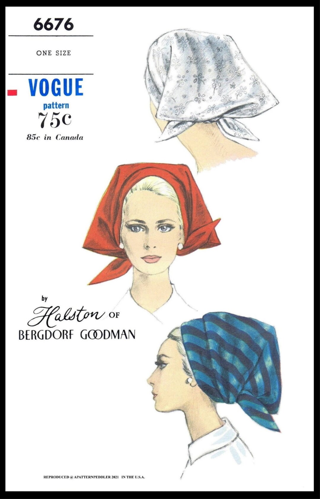 Vogue 6676 Scarf HAT Designer Halston Pattern - Etsy
