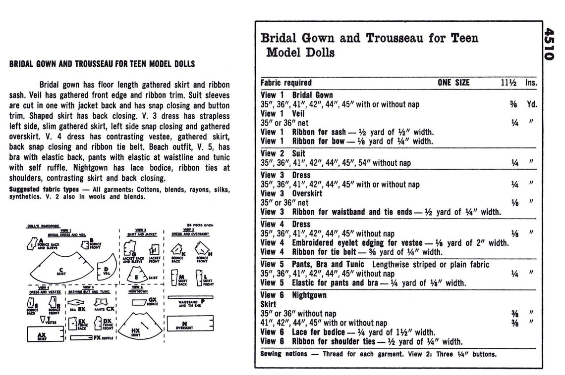 Letter Fashion Doll Sewing Pattern S 4510 11.5" Bride Bridal Wedding ...