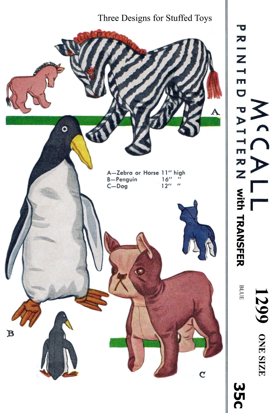 Ledger Mccall 1299 Stuffed Animal Pattern Zebra or Horse Penguin Dog ...