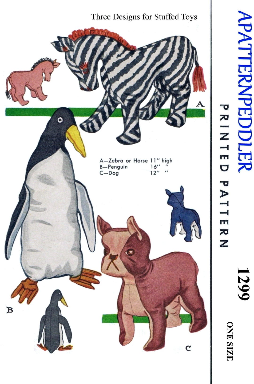 Letter Stuffed Animal Sewing Pattern M 1299 Dog Zebra / Horse Penguin ...