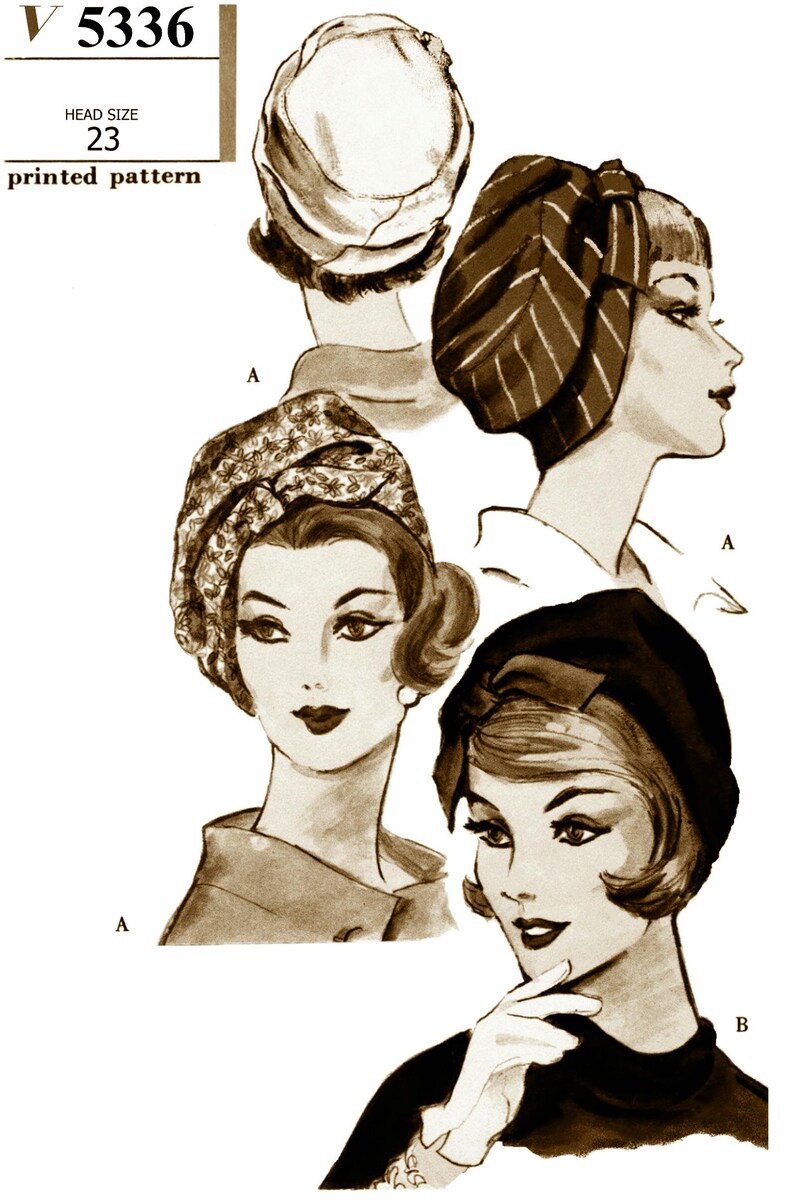 V 5336 Pattern Profile Toque Hat Designer 23" Head - Etsy