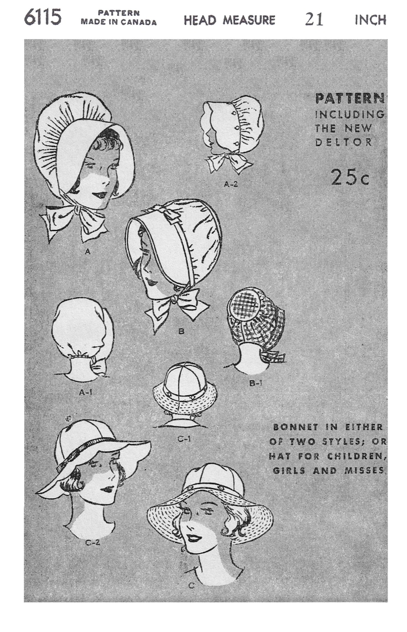 B 6115 HATS Bonnets Pattern 21" Head Unprinted Pdf - Etsy