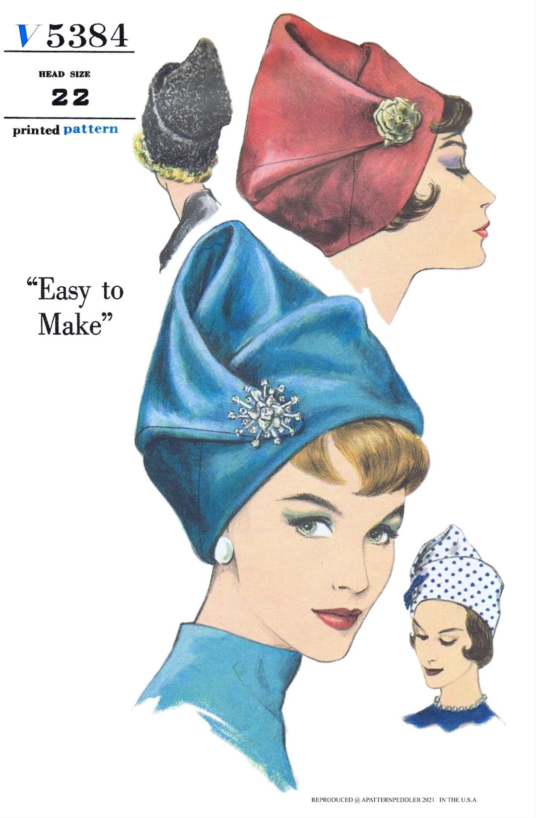 Sz 22 Draped Toque Hat Sewing Pattern V 5384 Ladies Cap - Etsy