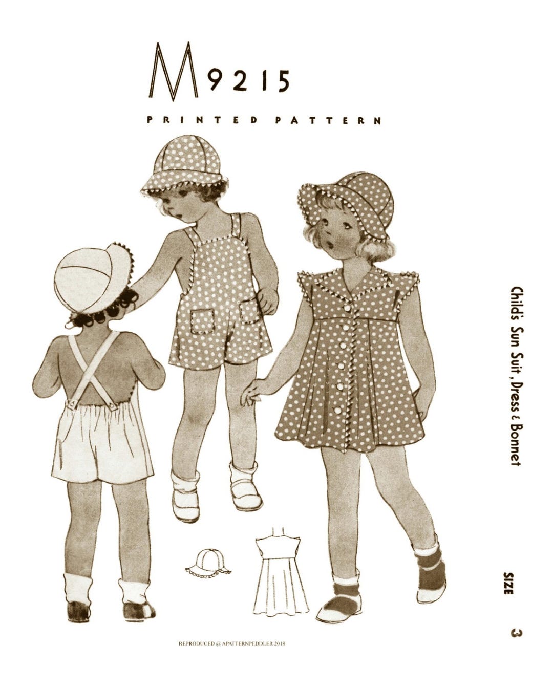 Sz ~3~ M 9215 Pattern Summer Dress Romper Playsuit Sunsuit & Bonnet Pdf ...