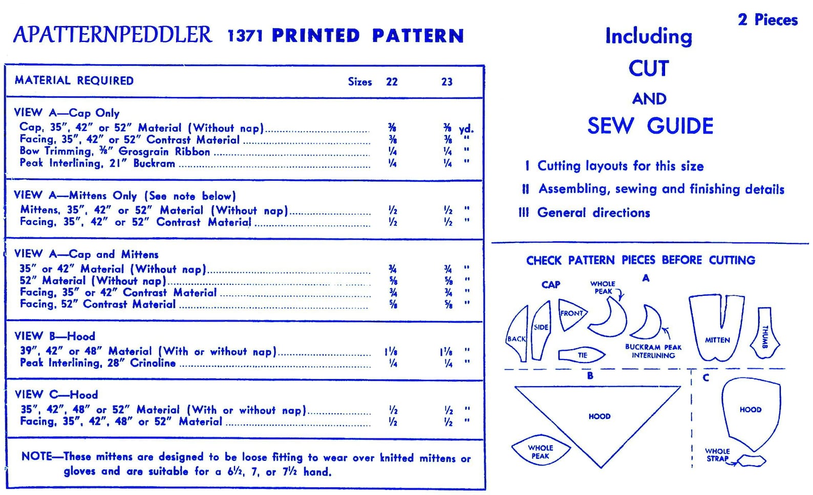 Rain HATS Sewing Pattern Hood Mittens Pdf M 1371 - Etsy
