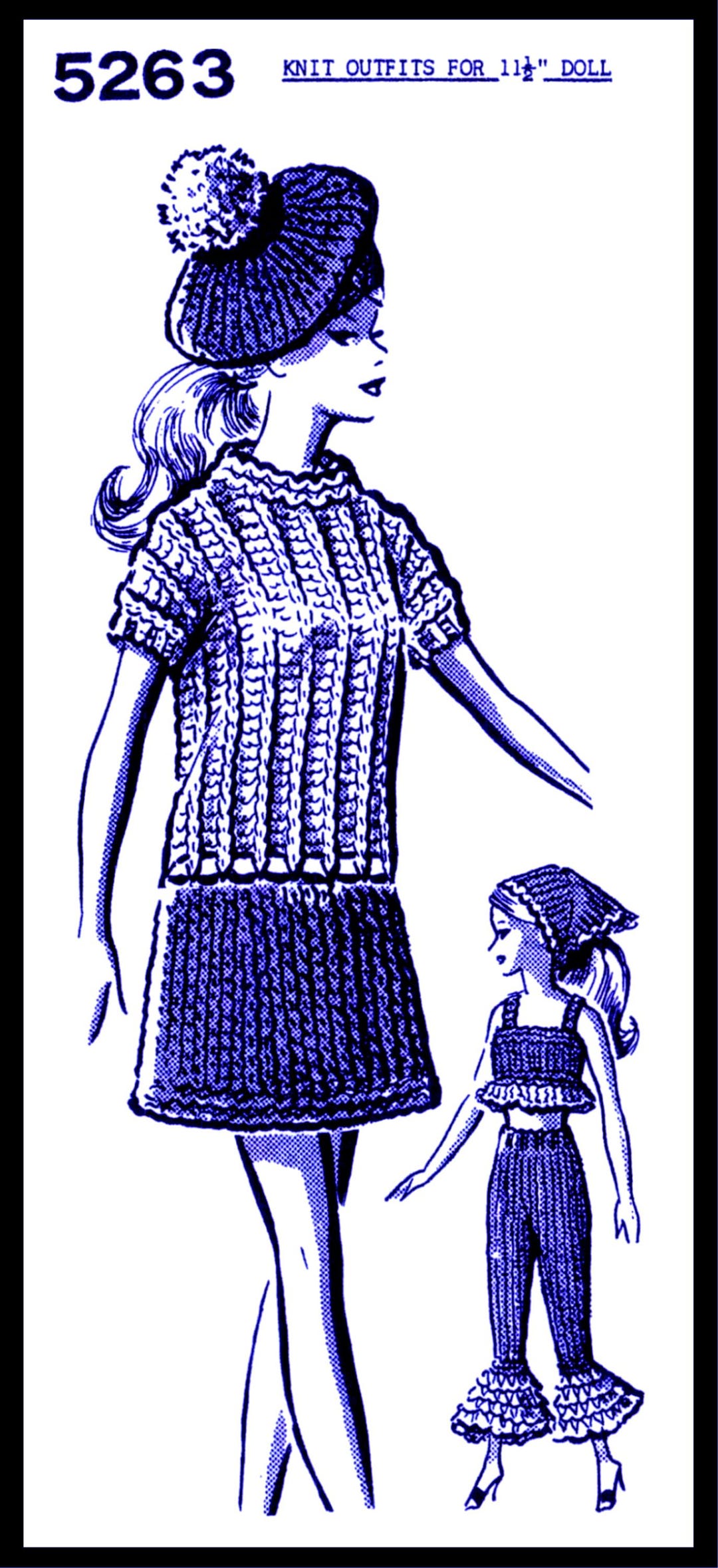 LETTER Doll Pattern Knitting Knit Wardrobe Mail Order 5263 Dress Hat ...