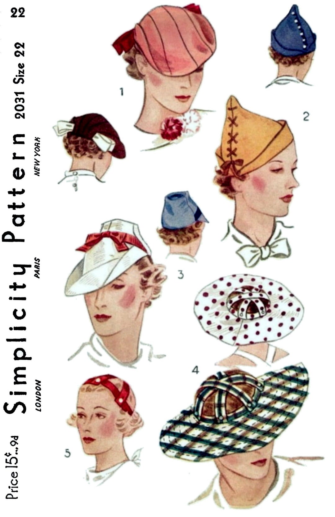 Simplicity 2031 Pattern Hats 1930's Simple Millinery 1 Size Pdf Ledger ...
