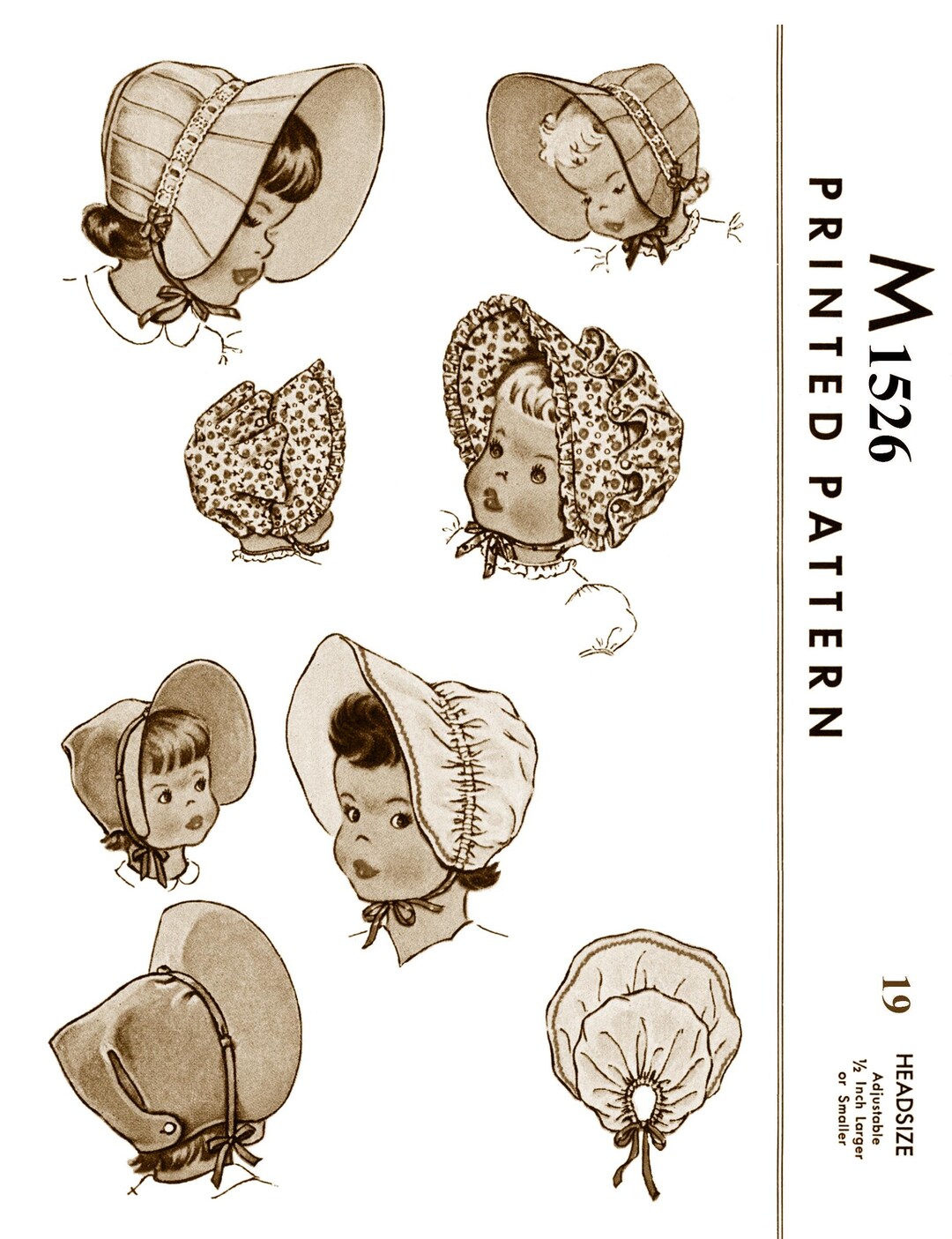 19" M 1526 Pattern BABY BONNET Hat Child 4 Style Sunbonnet Pdf - Etsy