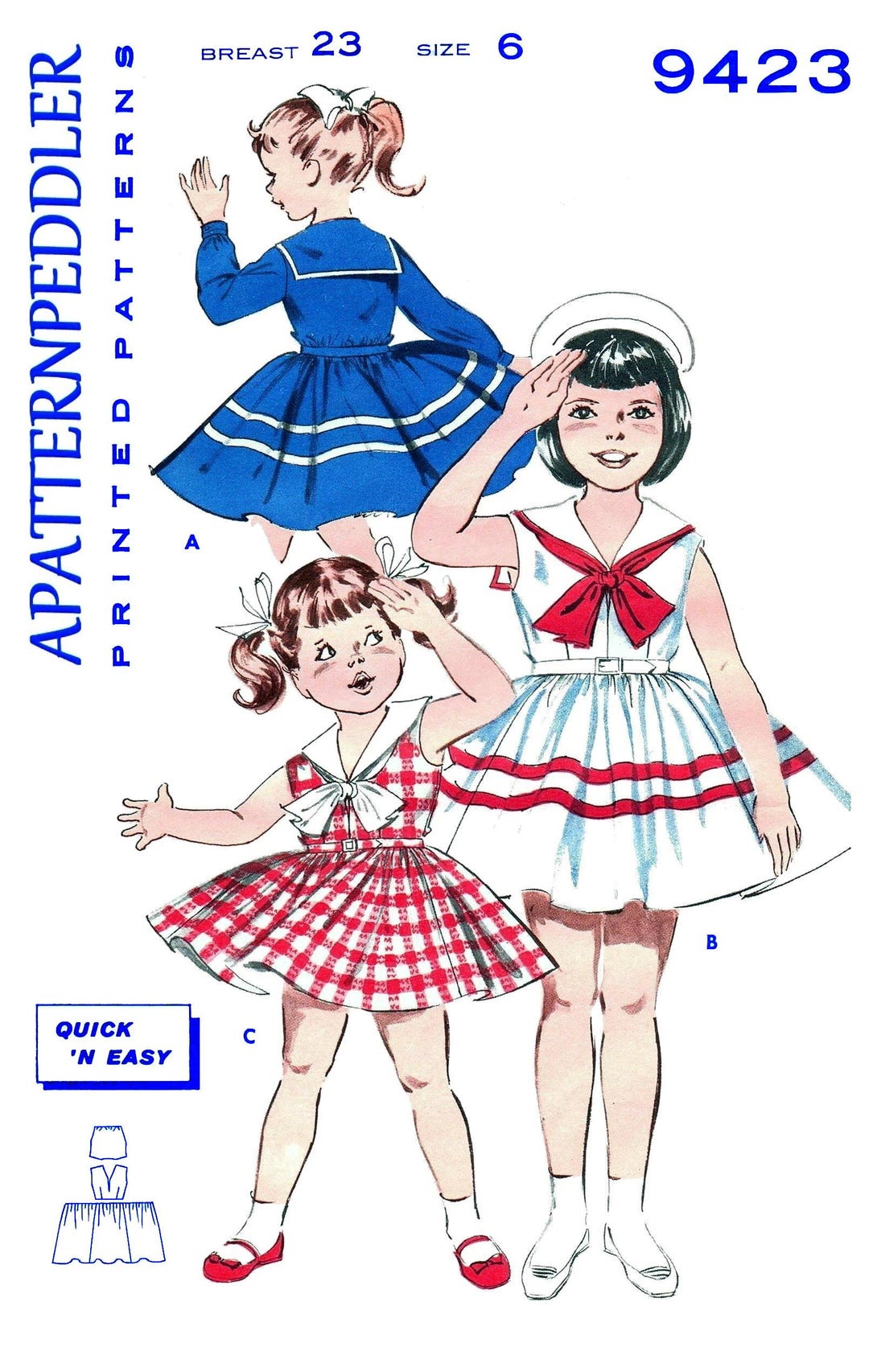 Sz 6~ Girl's Sailor DRESS Sewing Pattern Pdf B 9423 - Etsy