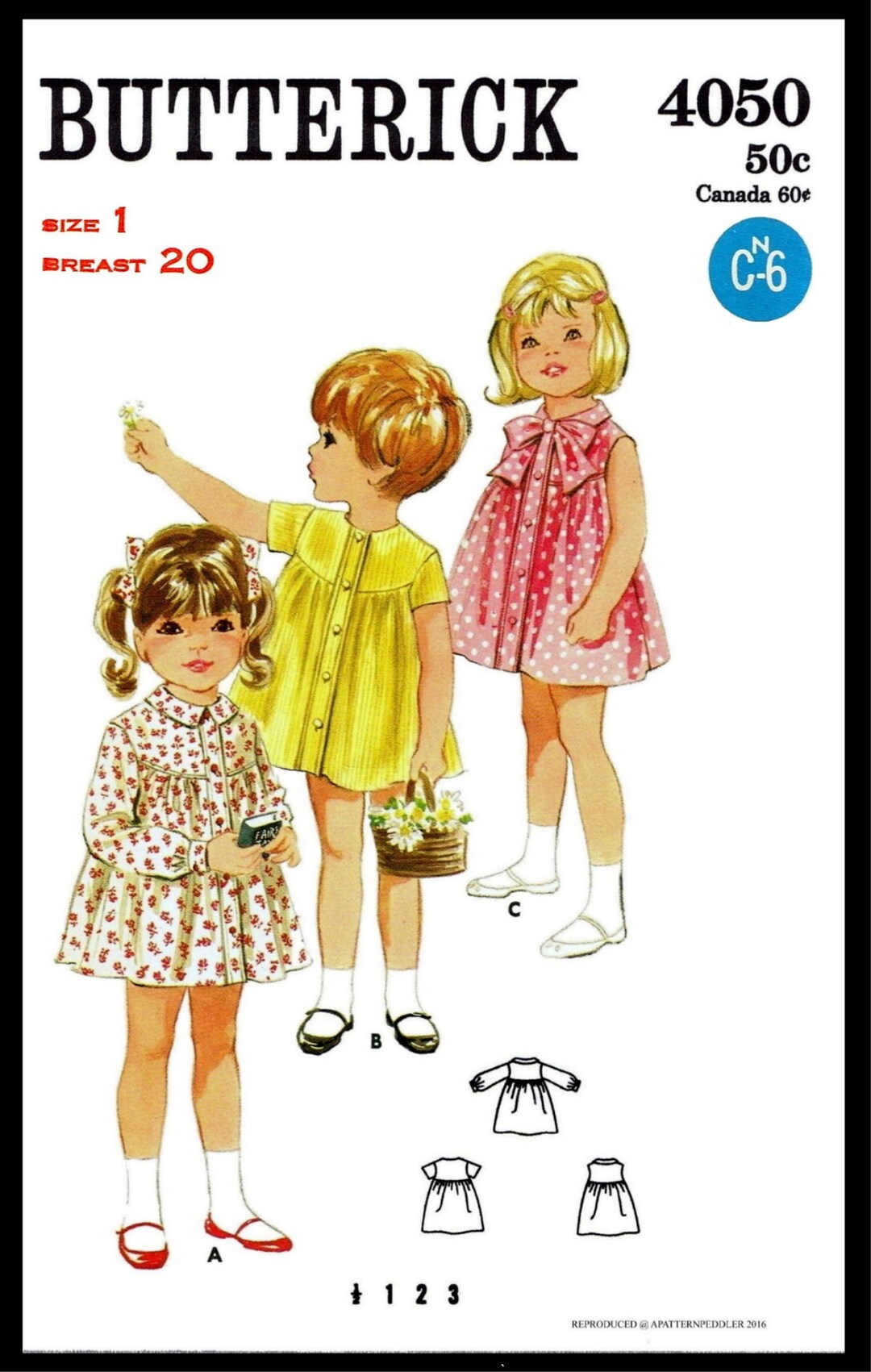 Size 1 Butterick 4050 Pattern Child Girls BOW Dress Frock Ft. Button ...