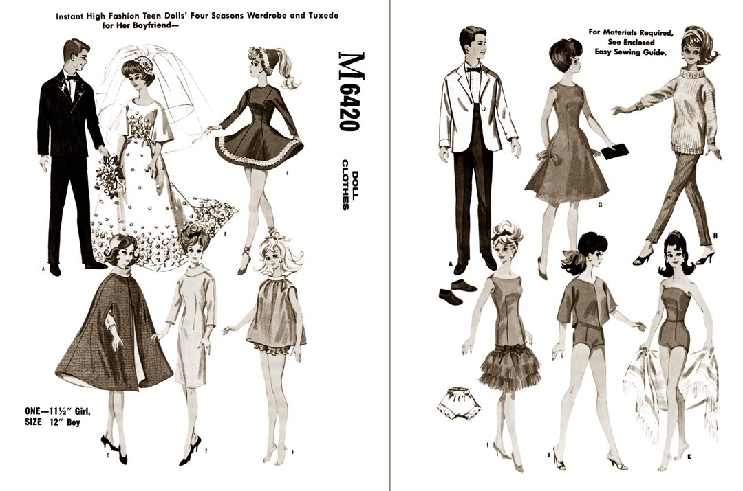 LETTER M 6420 Doll Sewing Pattern & Knitting Clothing Dress 11 1/2"-12 ...
