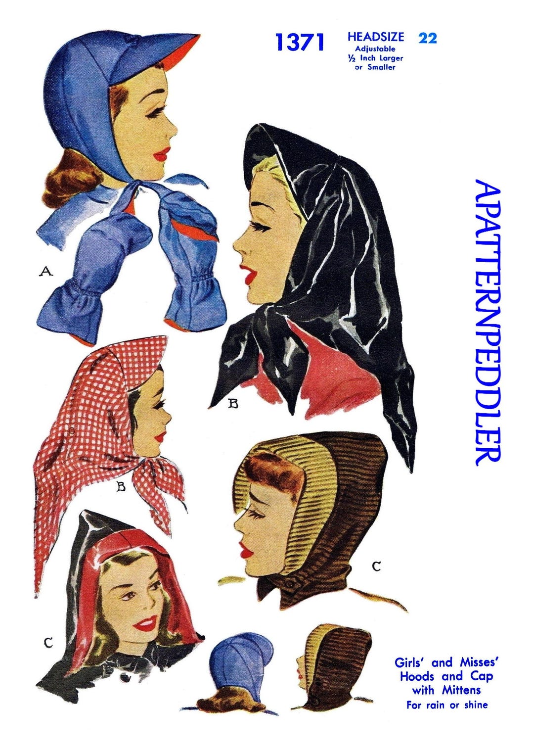 Rain HATS Sewing Pattern Hood Mittens Pdf M 1371 - Etsy