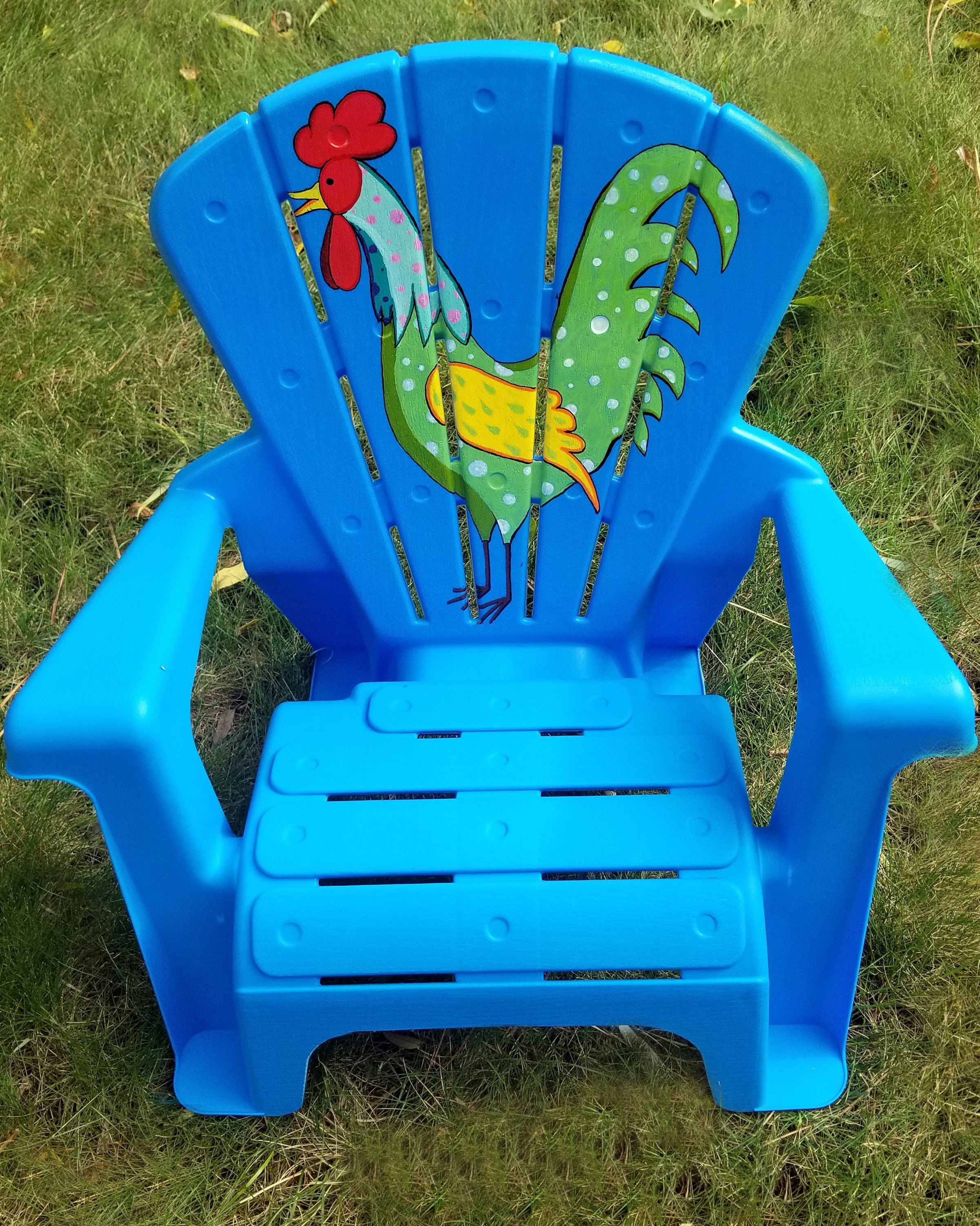 Whimsical Farm Rooster Hand Painted on Blue Chair | Kid's/ Toddler ...