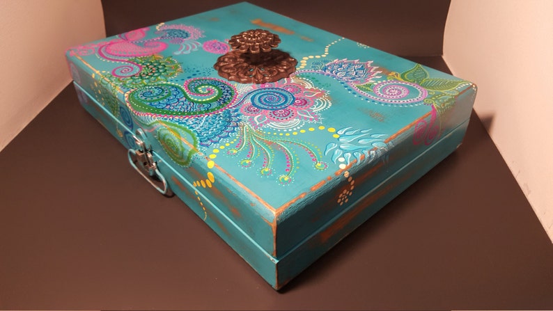 Treasure Box, Hand Painted Mehndi Henna Decor, Jewelry Box Wood, Tea ...