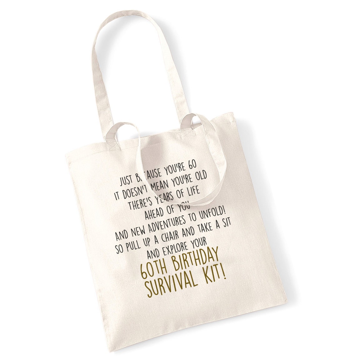 60th Birthday Survival Kit, Tote Bag Milestone Birthday Sixtieth 60 ...