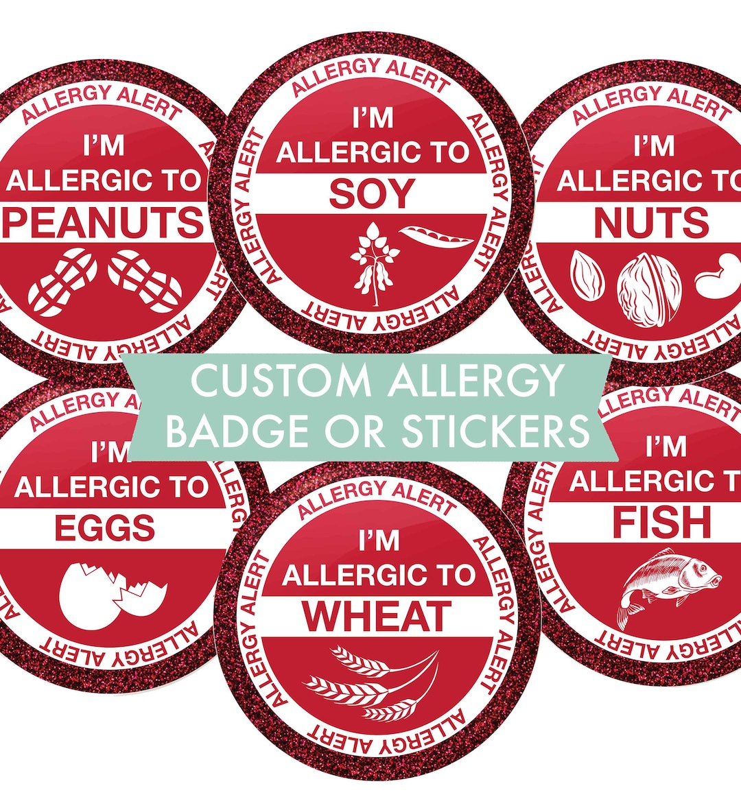 Allergy Badges or Stickers Free Personalisation Peanut Nut Wheat Fish ...