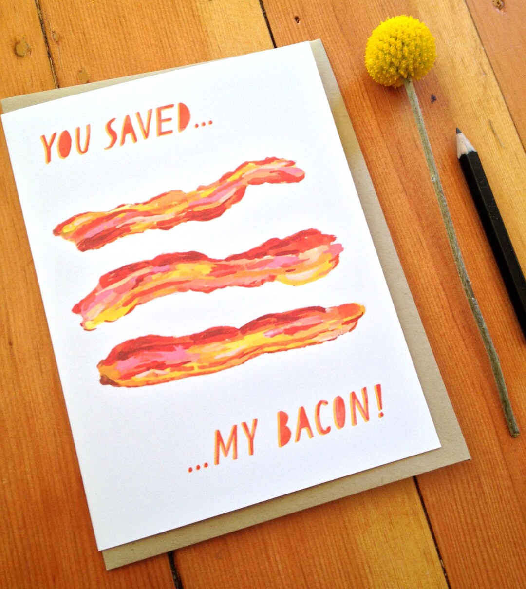 Bacon Card Thank You Card Greeting Card Bacon Bacon Art Bacon ...