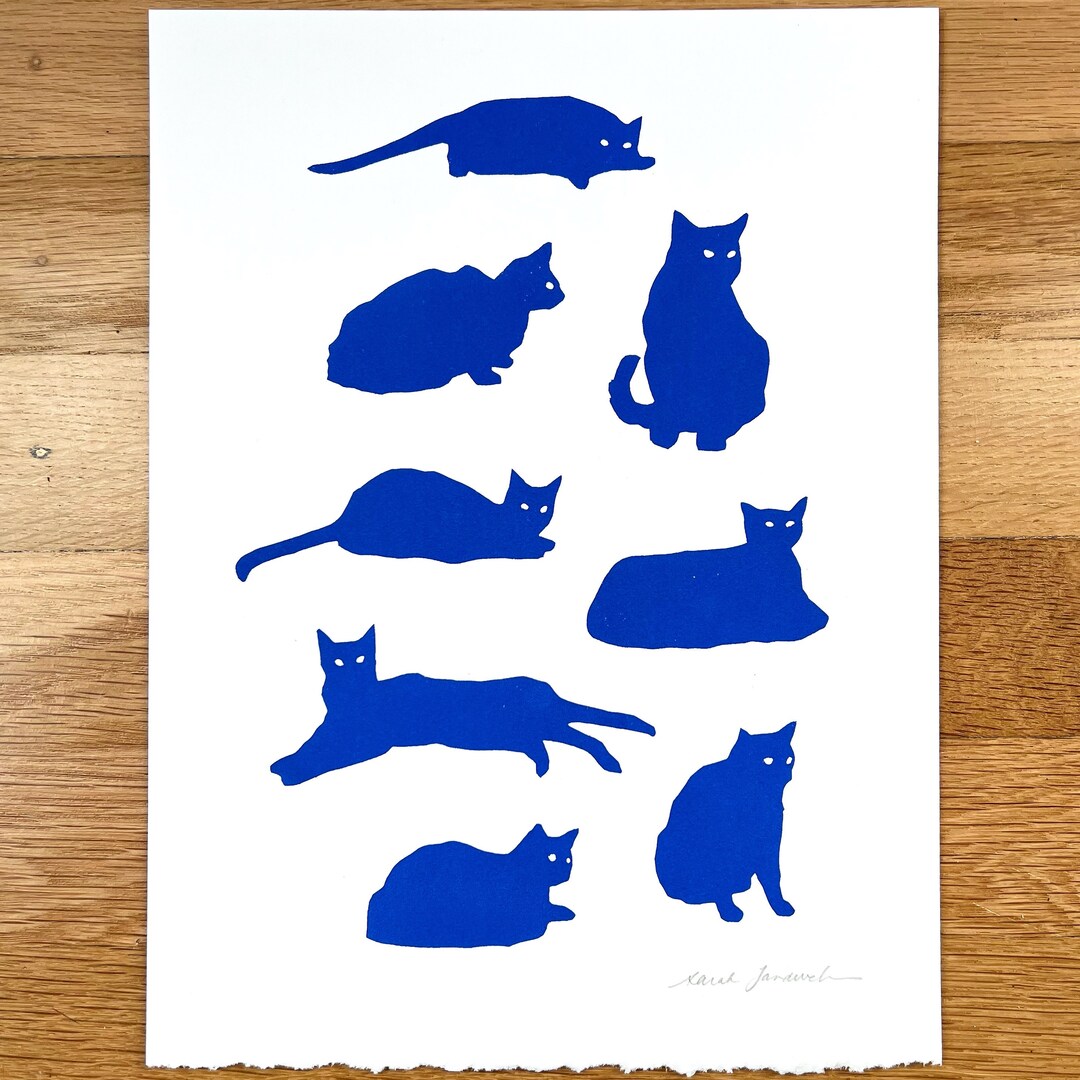 Blue Cats Screenprint | Cat Print | Cat Silhouettes - Etsy