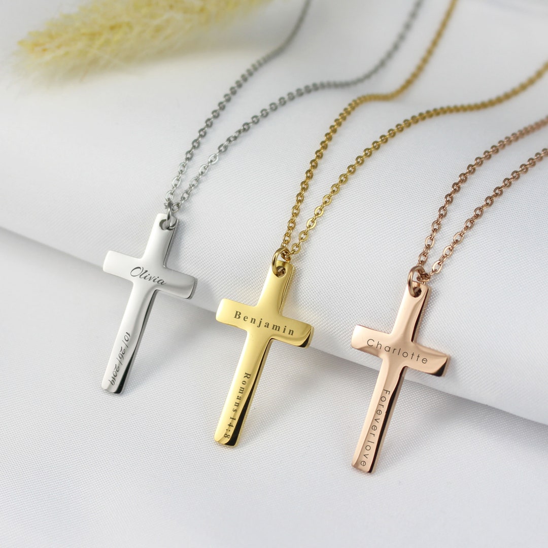 Stainless Steel Personalized Engraved Cross Necklace, Engraved Name ...