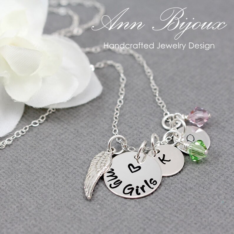 Personalized Initial With Angel Wing Necklace Hand Stamped - Etsy