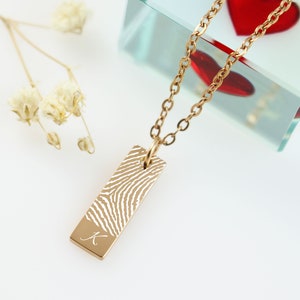 Actual Fingerprint Engraved Necklace Stainless Steel Gold Rose Gold Bar ...