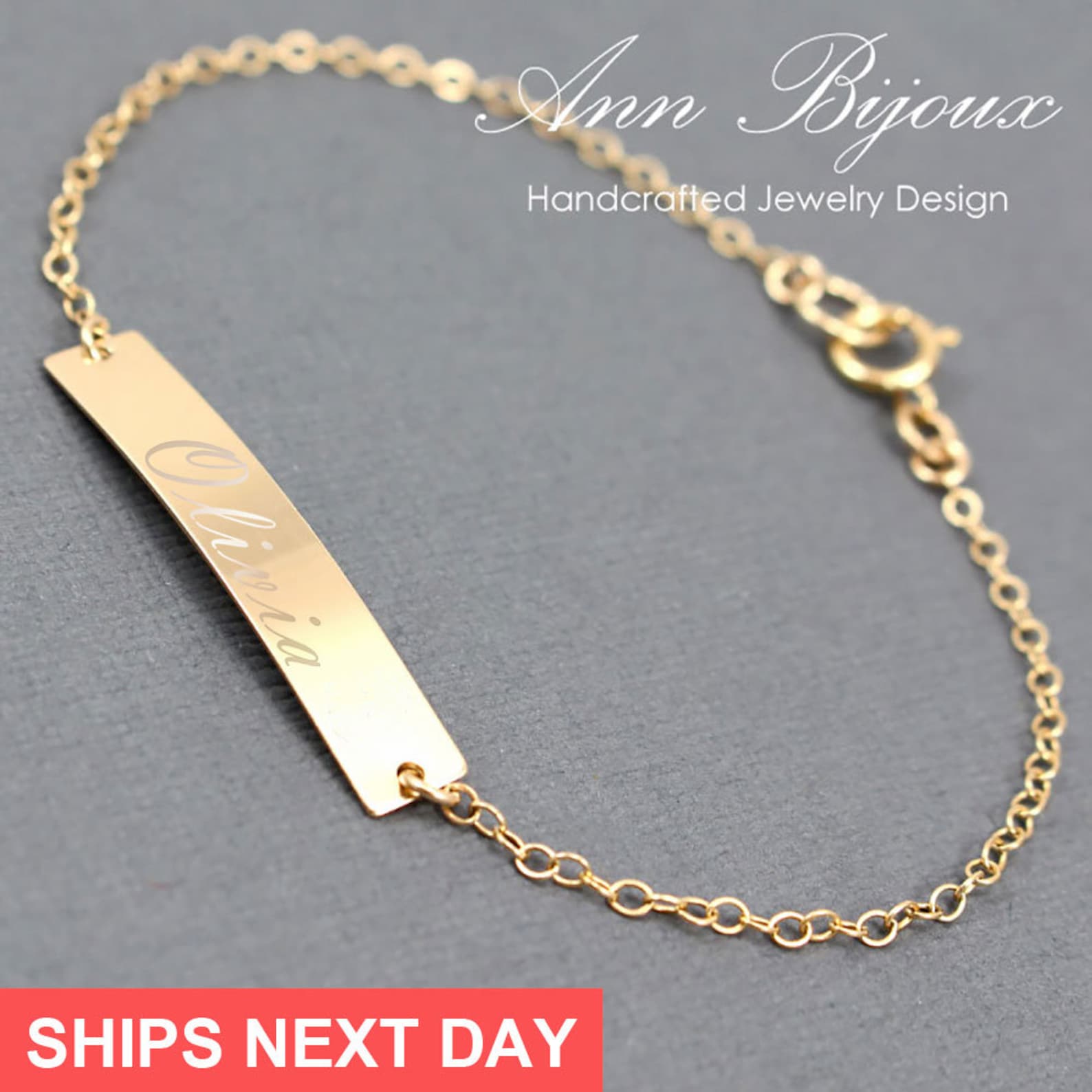 Customized 14K Gold Filled Bar Bracelet: Personalized Name ID - Etsy