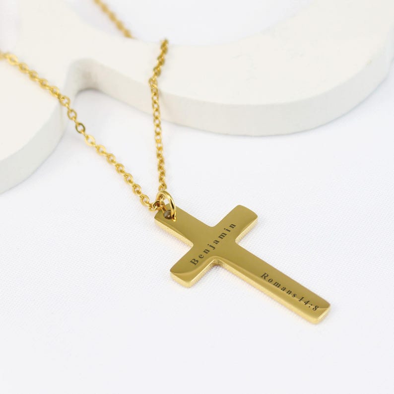 Personalized Cross Necklace: Engraved Name & Birthdate, Stainless Steel ...