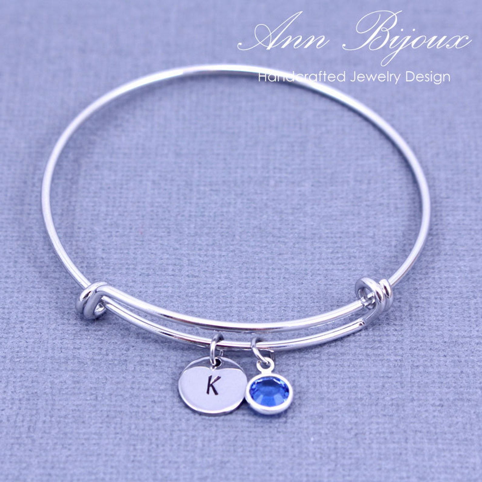 Hand Stamped Initial Adjustable Bangle Bracelet Personalized - Etsy