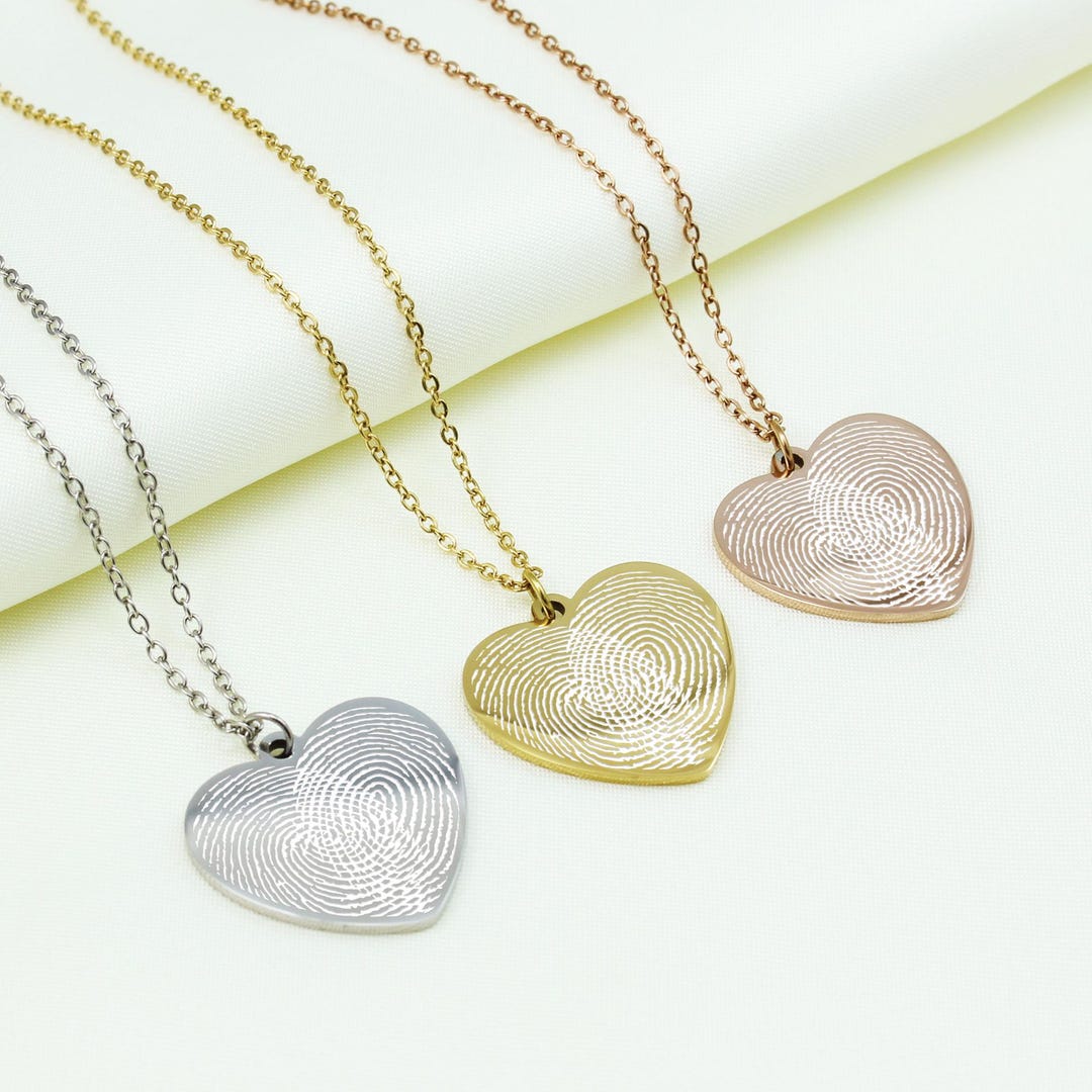 Overlapping Heart Necklace With Engraved Two Fingerprints, Stainless ...