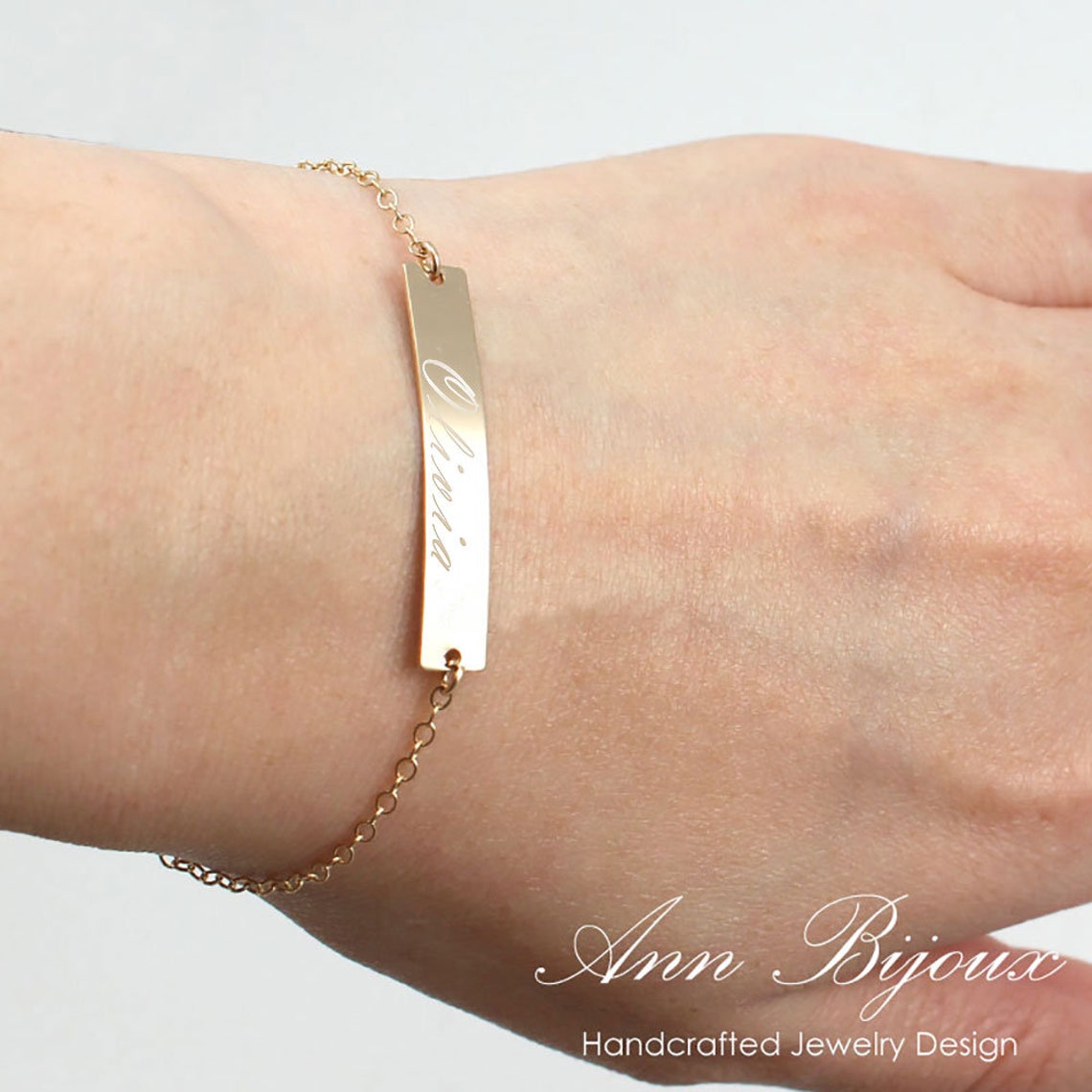 Customized 14K Gold Filled Bar Bracelet: Personalized Name ID - Etsy