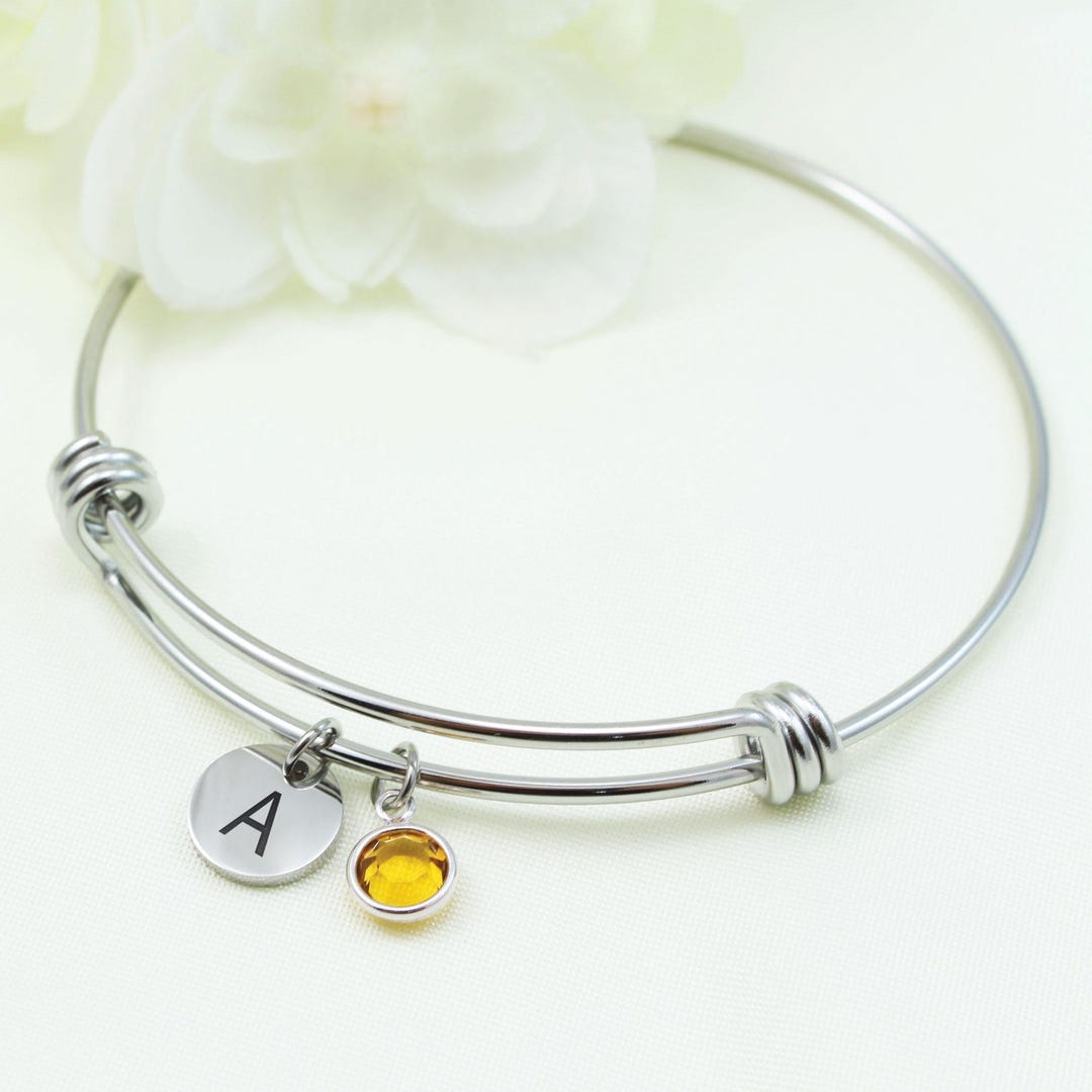 Engraved Initial Bangle: Personalized Stainless Steel Bracelet With ...