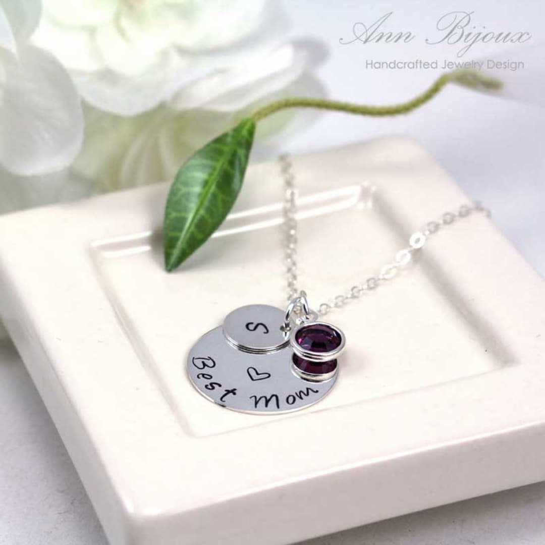 Hand Stamped best Mom Necklace, Personalized Sterling Silver Jewelry ...
