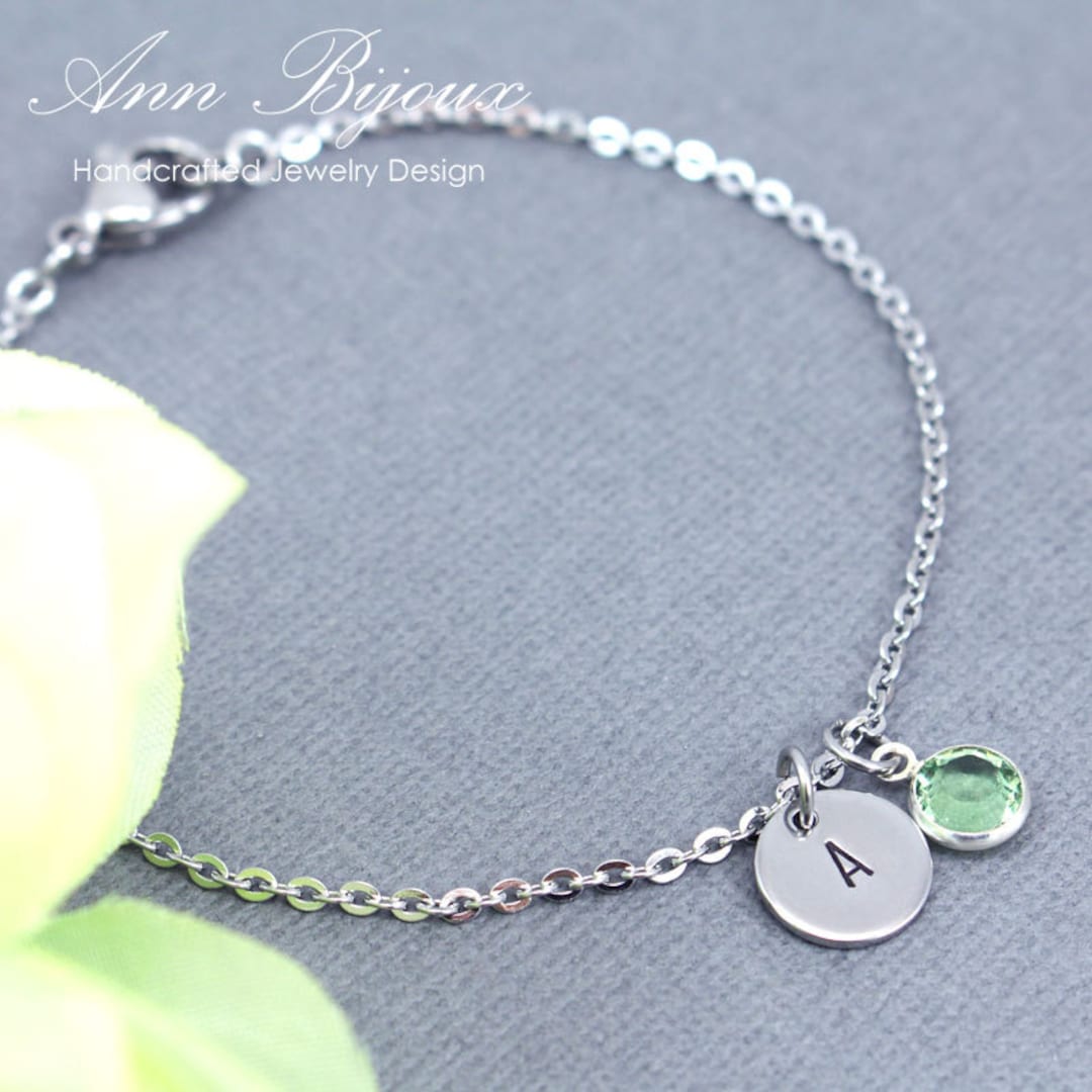 Engraved Initial Bracelet, Personalized Initial With Birthstone ...