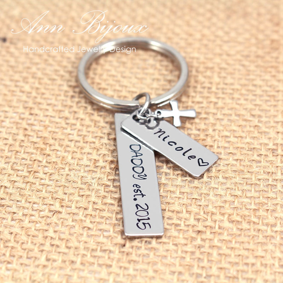Hand Stamped Father Keychain Dad Est Keychain Personalized - Etsy