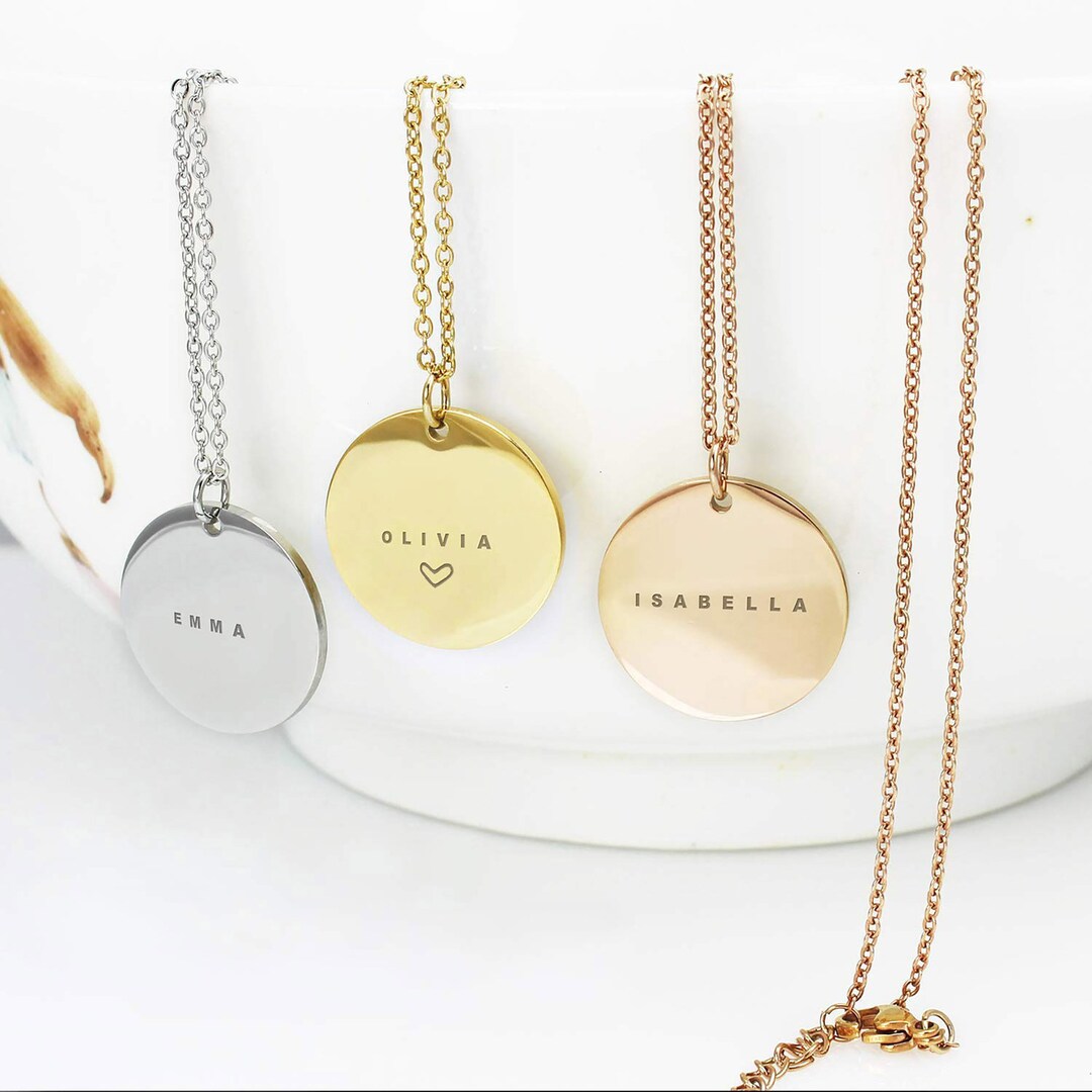 Personalized Name Necklace: Laser Engraved Stainless Steel Pendant - Etsy
