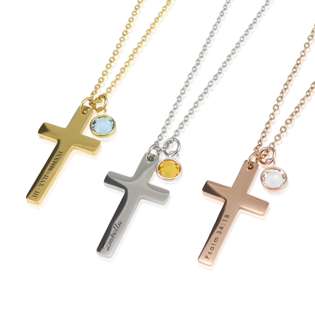 Personalized Stainless Steel Cross Necklace: Engraved Religious Pendant ...