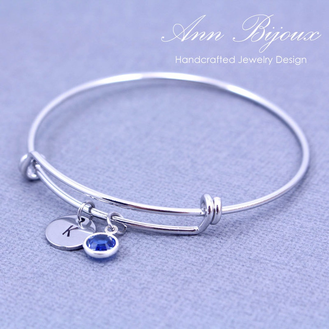 Hand Stamped Initial Adjustable Bangle Bracelet , Personalized Initial ...