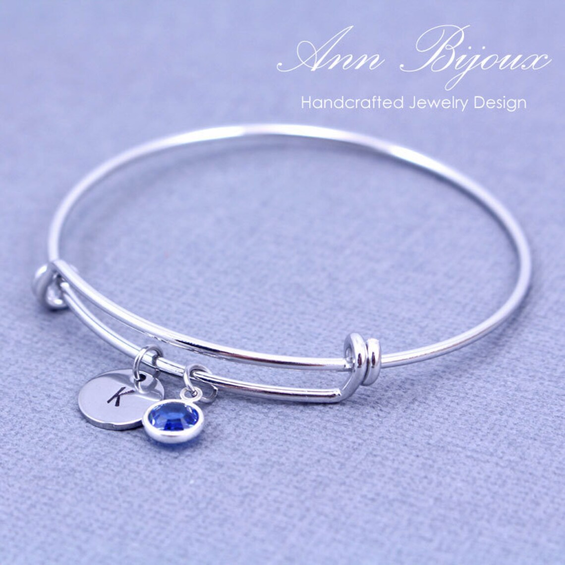 Hand Stamped Initial Adjustable Bangle Bracelet Personalized - Etsy