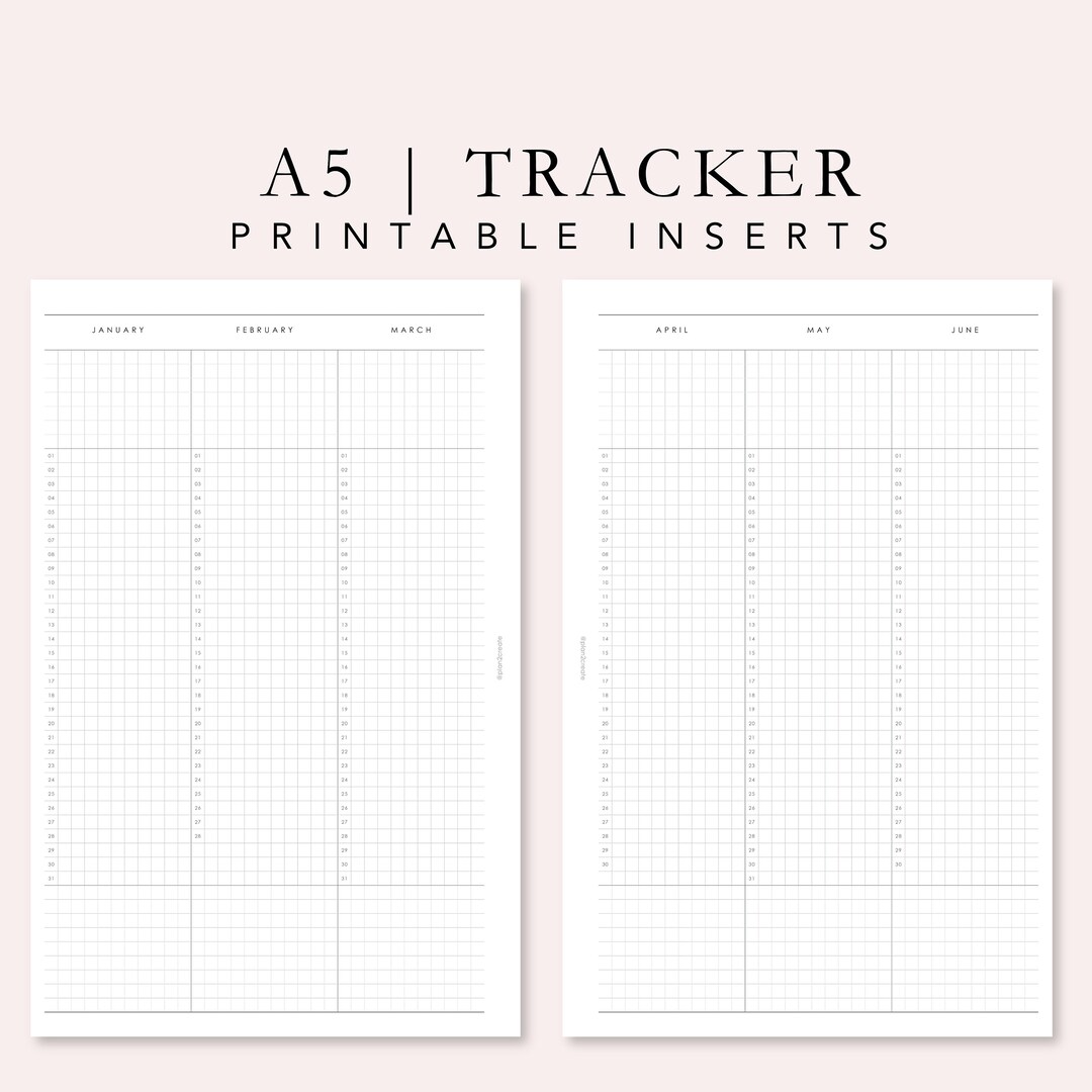 A5 Yearly Tracker Inserts: Printable Planner Pages (digital Download ...