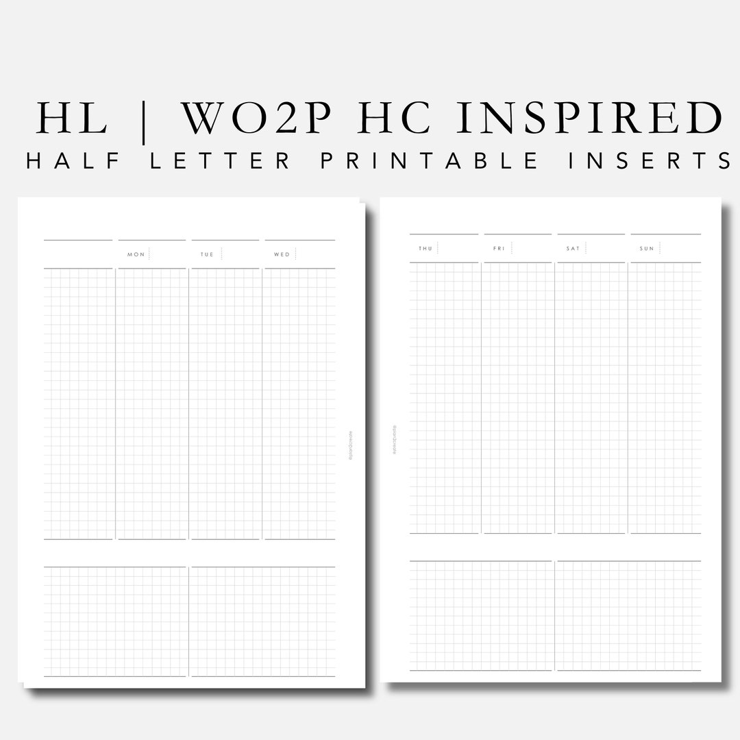 Half Letter Planner Inserts: WO2P Hobonichi Cousin Inspired (PDF ...
