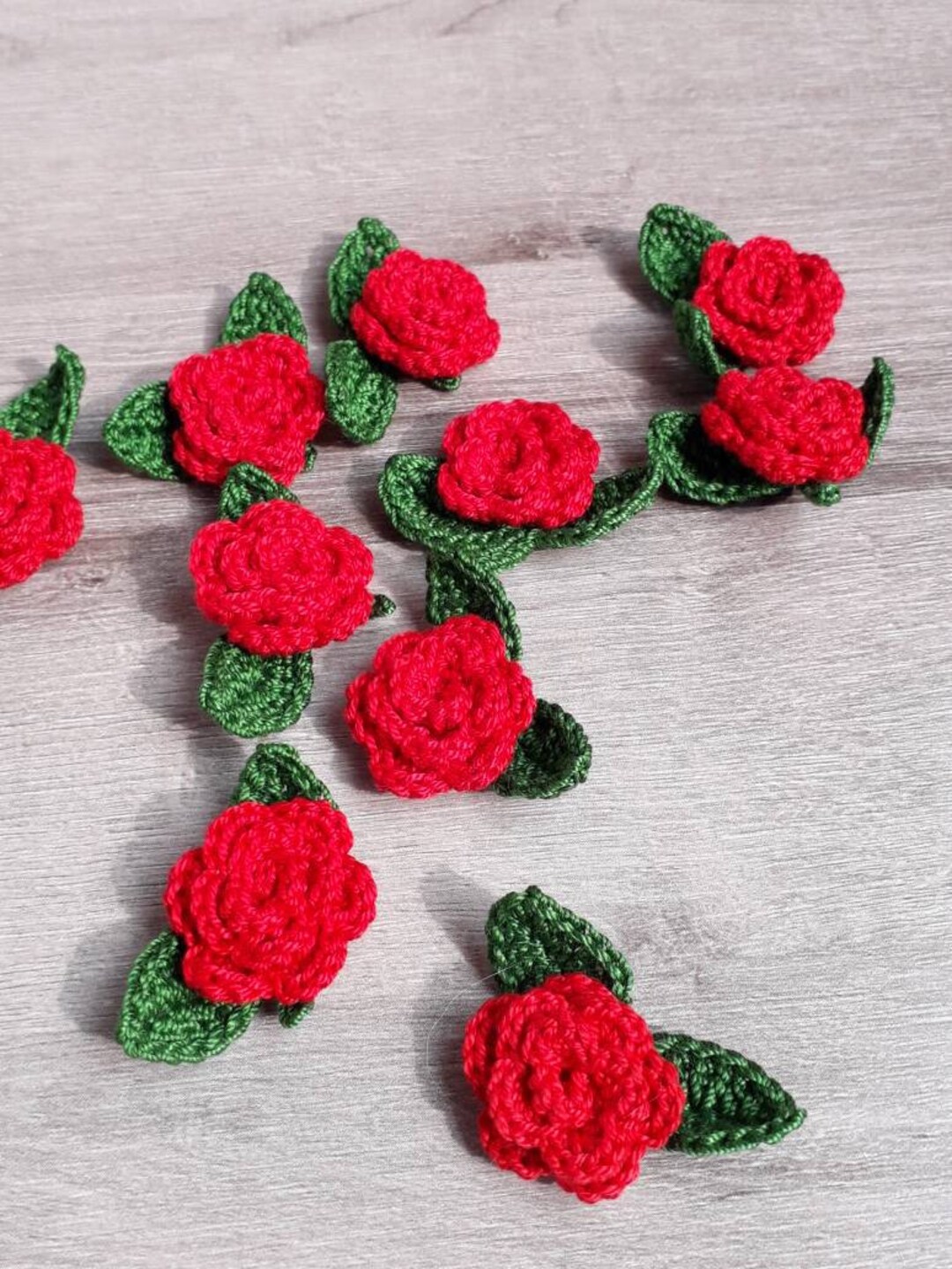 10 Roses 10 Branches Two Leaves Handmade Crochet Appliques, Crochet Roses Flower Applique ...